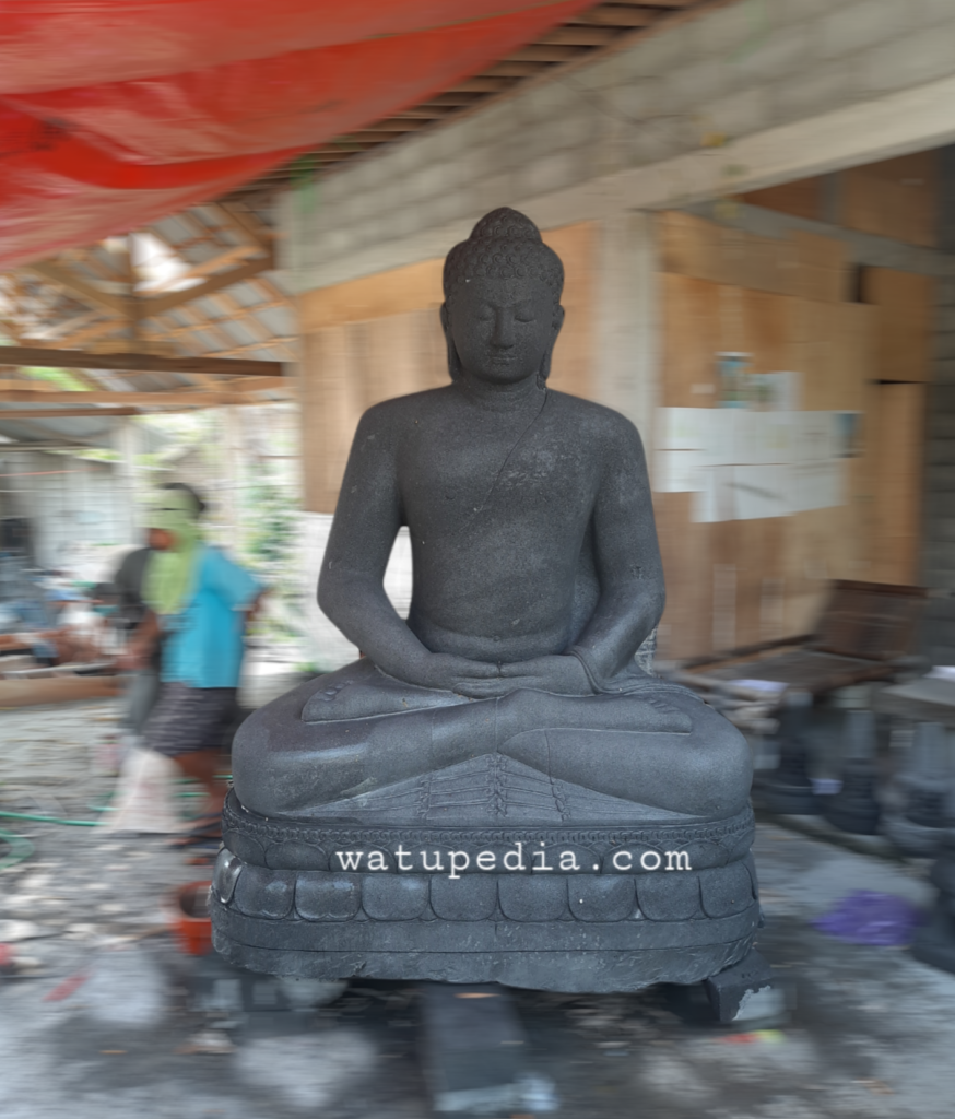 Patung Budha 2 meter batu Merapi - WATUPEDIA STONE ART