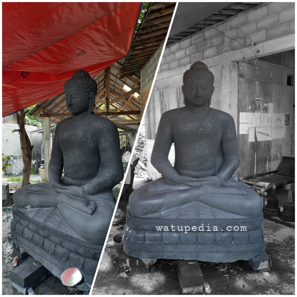 Patung Budha 2 meter batu Merapi - WATUPEDIA STONE ART